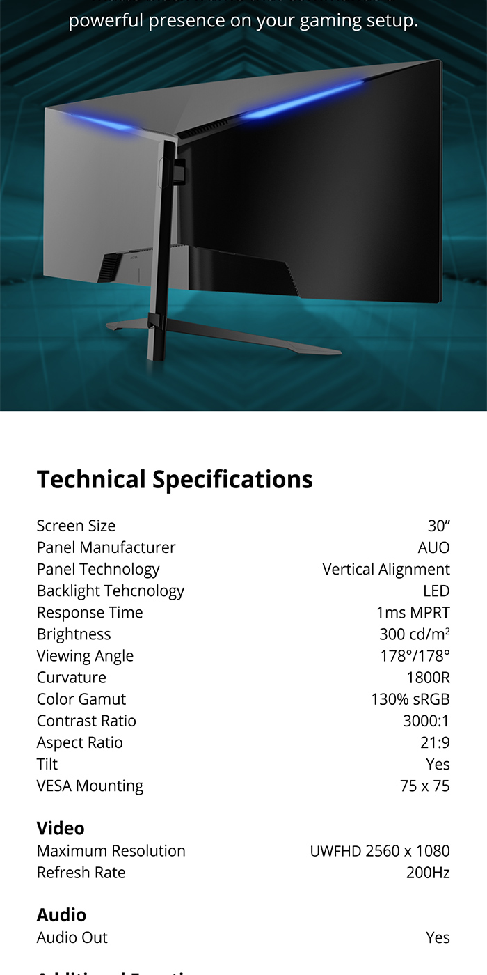 PRISM+ X300 30" 200Hz 1ms Curved Ultrawide 21:9 [2560 x 1080] Adaptive ...