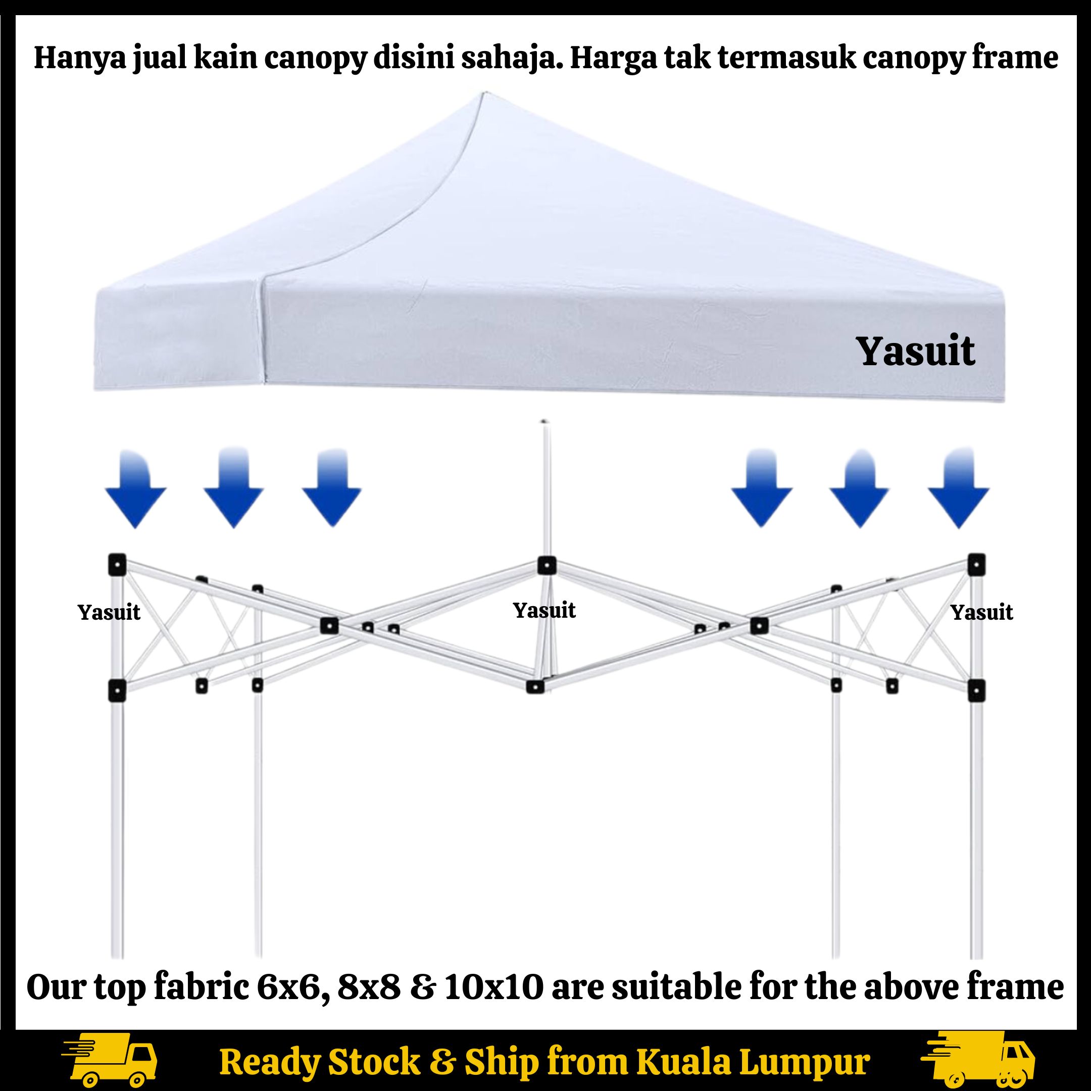 Canopy Top Canvas 800D Oxford Fabric Kain Sahaja Good Quality 6x6 / 8x8 ...