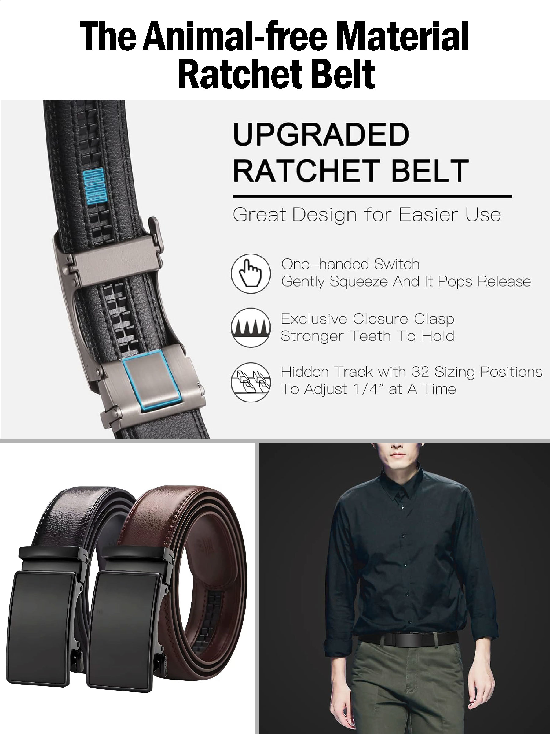 130cm Men's Adjustable Ratchet Leather Belts (Trim to fit) – Casual ...