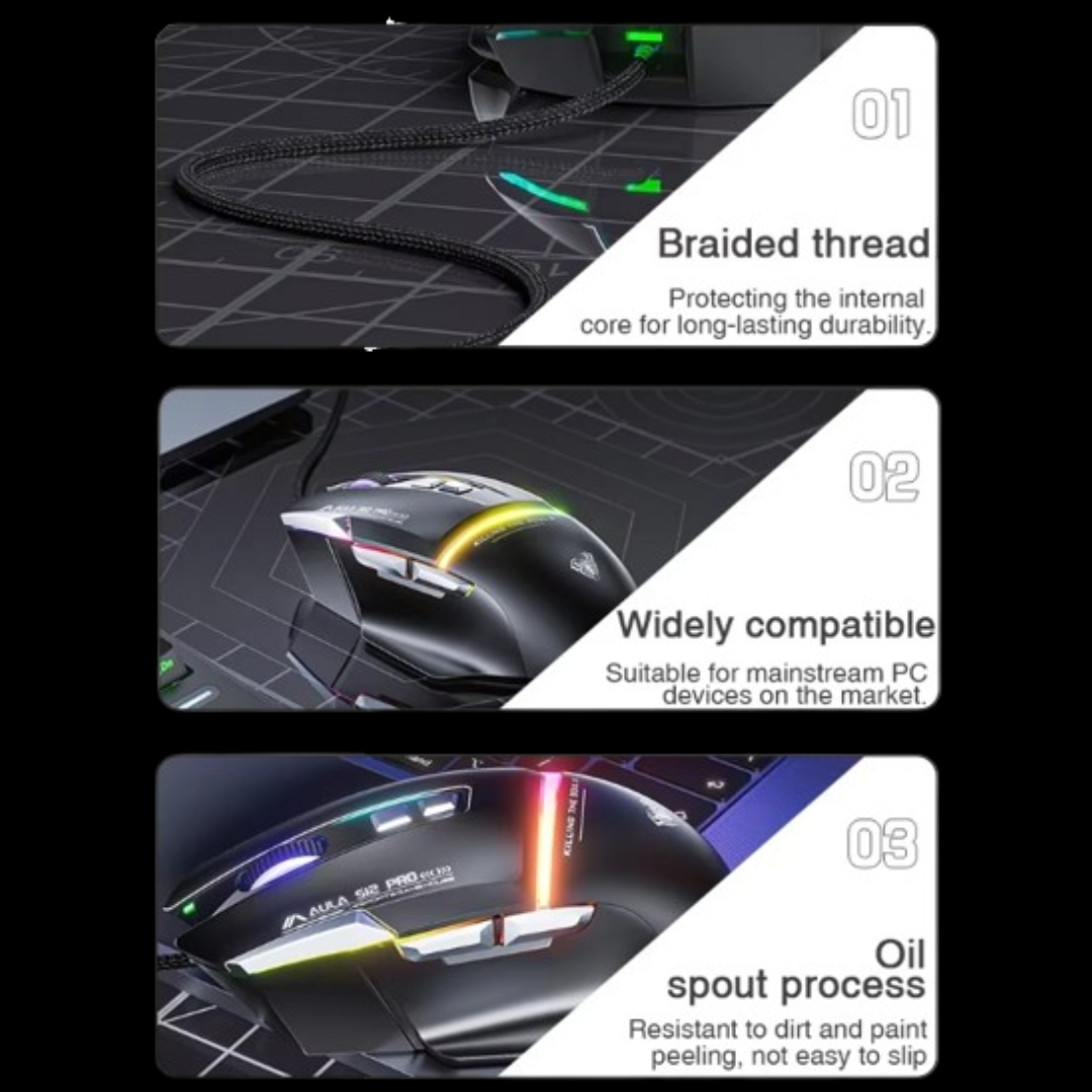 AULA S12Pro RGB Wired Gaming Mouse 12800DPI with 8Programmable Button ...