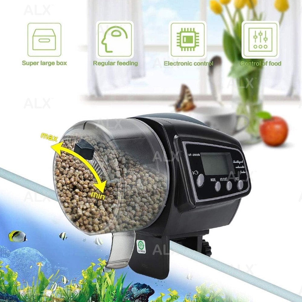 ALX LCD Digital Automatic Aquarium Fish Food Dispenser 12/24 Hours Fish ...