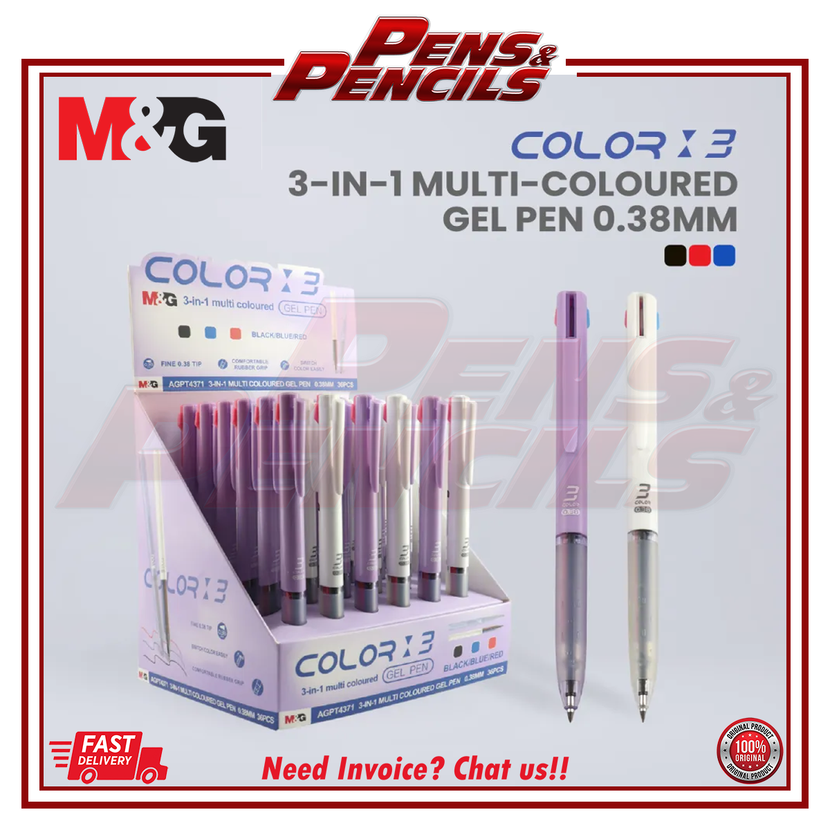 M&G 3-in-1 Multi Coloured 0.38mm Gel Pen - Ideal for Office, School ...