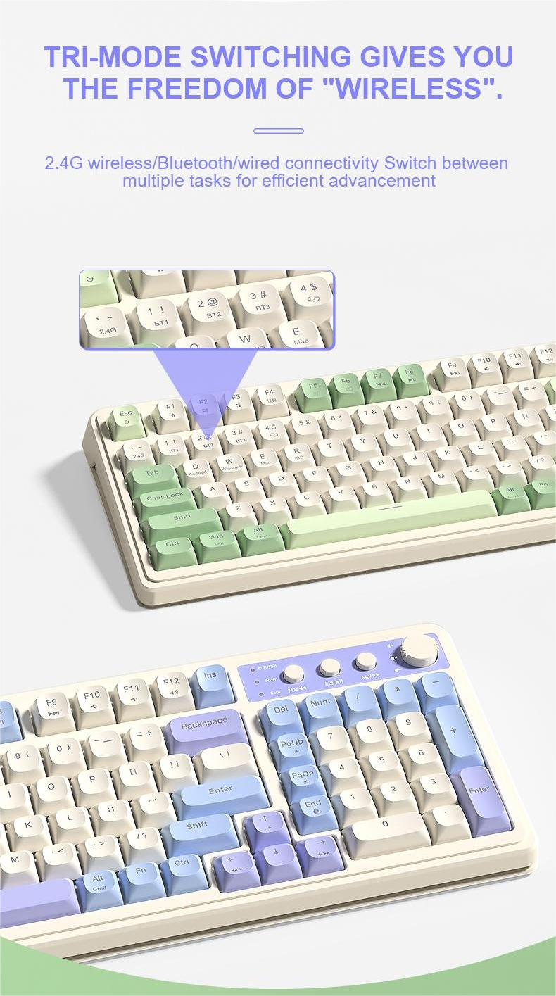 Aula S99 RGB Membrane Keyboard 3Mode Wireless Bluetooth Wired Keyboard ...