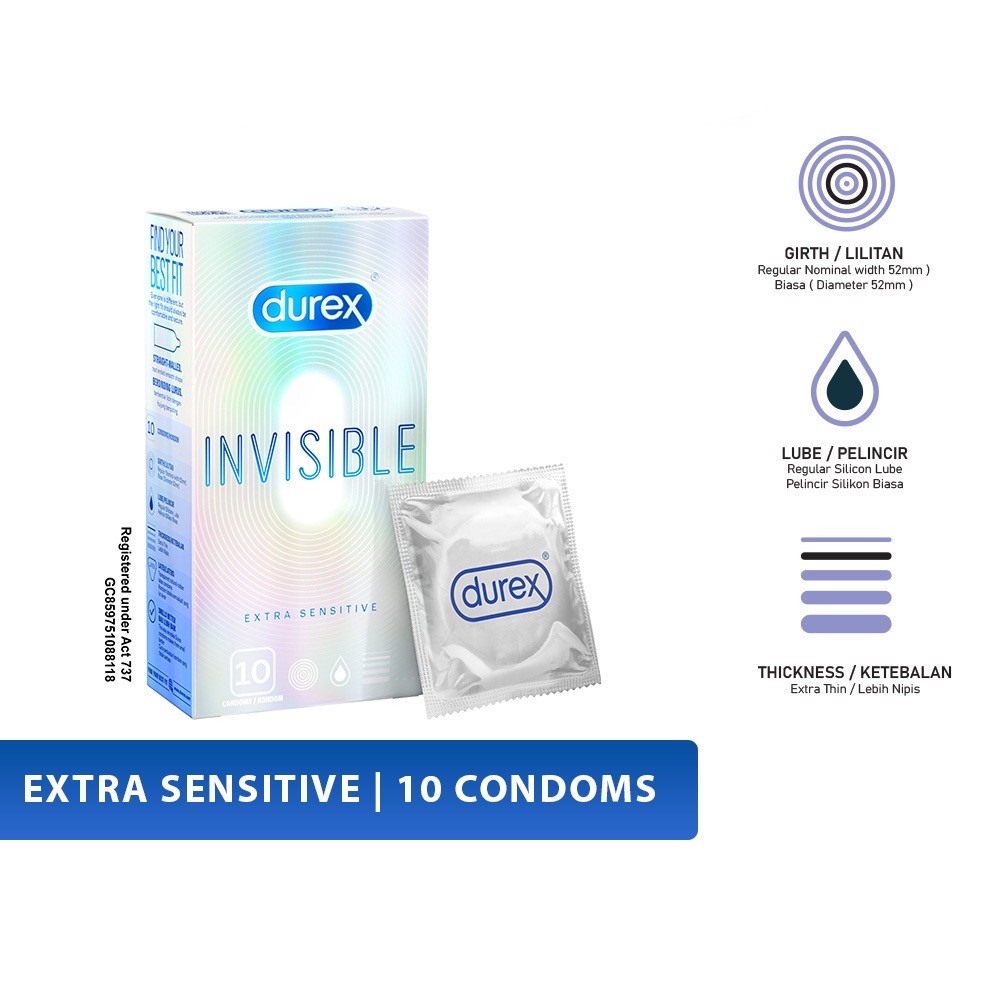 Durex "Thin" Condoms Range (Invisible Extra Lubricated/ Invisible Extra Sensitive/ Fetherlite ...