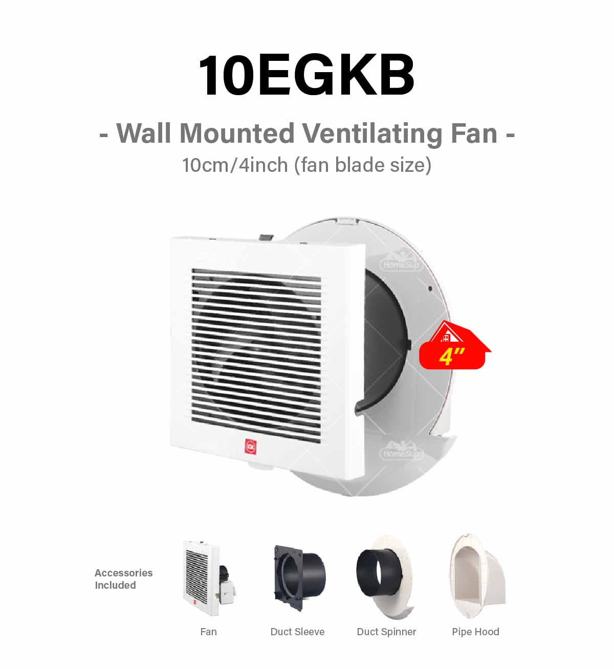KDK Ventilating Exhaust Fan 10Egkb - Wall Mounted 4inch (4” - Fan Blade ...