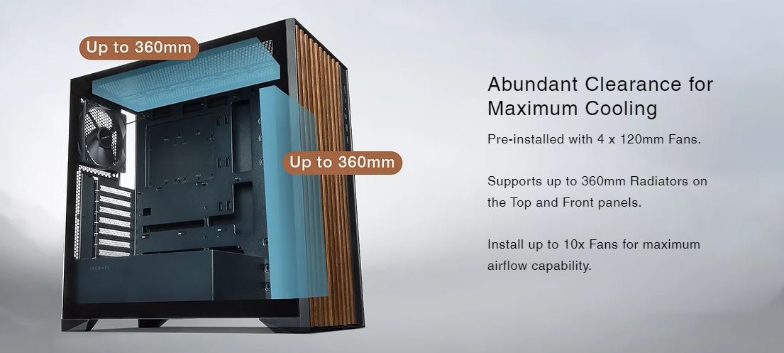 TECWARE TIMBER TG ATX PC CASE - 4 FANS INCLUDED | REAL WOOD PANELS ...