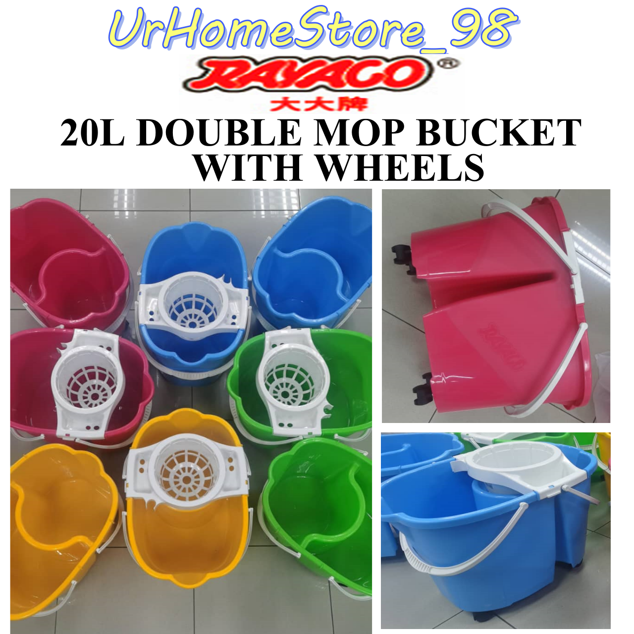 Rayaco 20L Double Mop Bucket With Wheels | Mop Baldi | 分隔式抹地桶 | Heavy ...