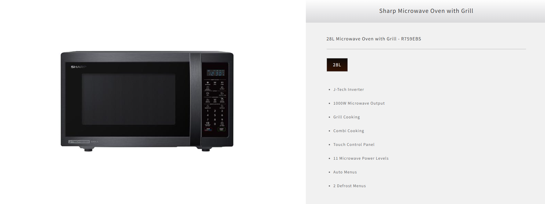 Sharp J-Tech Inverter Microwave Oven with Grill 28L 1000W With Quick ...