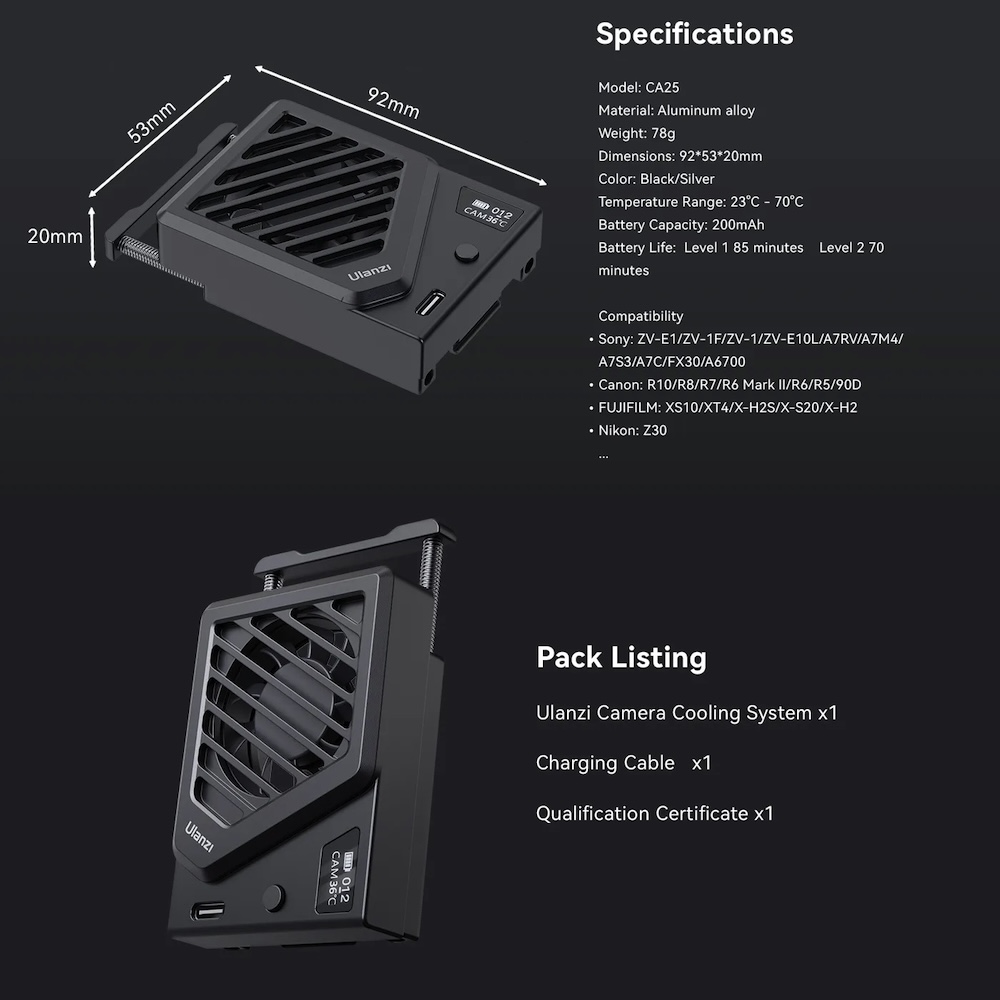 Ulanzi CA25 Camera Cooling Fan for Sony Canon Nikon Fujifilm | Shopee ...