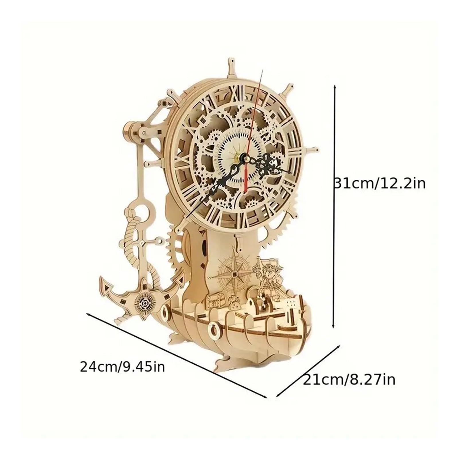 DIY 3D Wooden Puzzle Pirate Ship Clock Model Building Kits Assembly ...