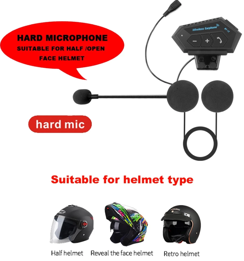 BT12 Motorcycle Helmet Bluetooth Headset Waterproof Wireless Earphones ...