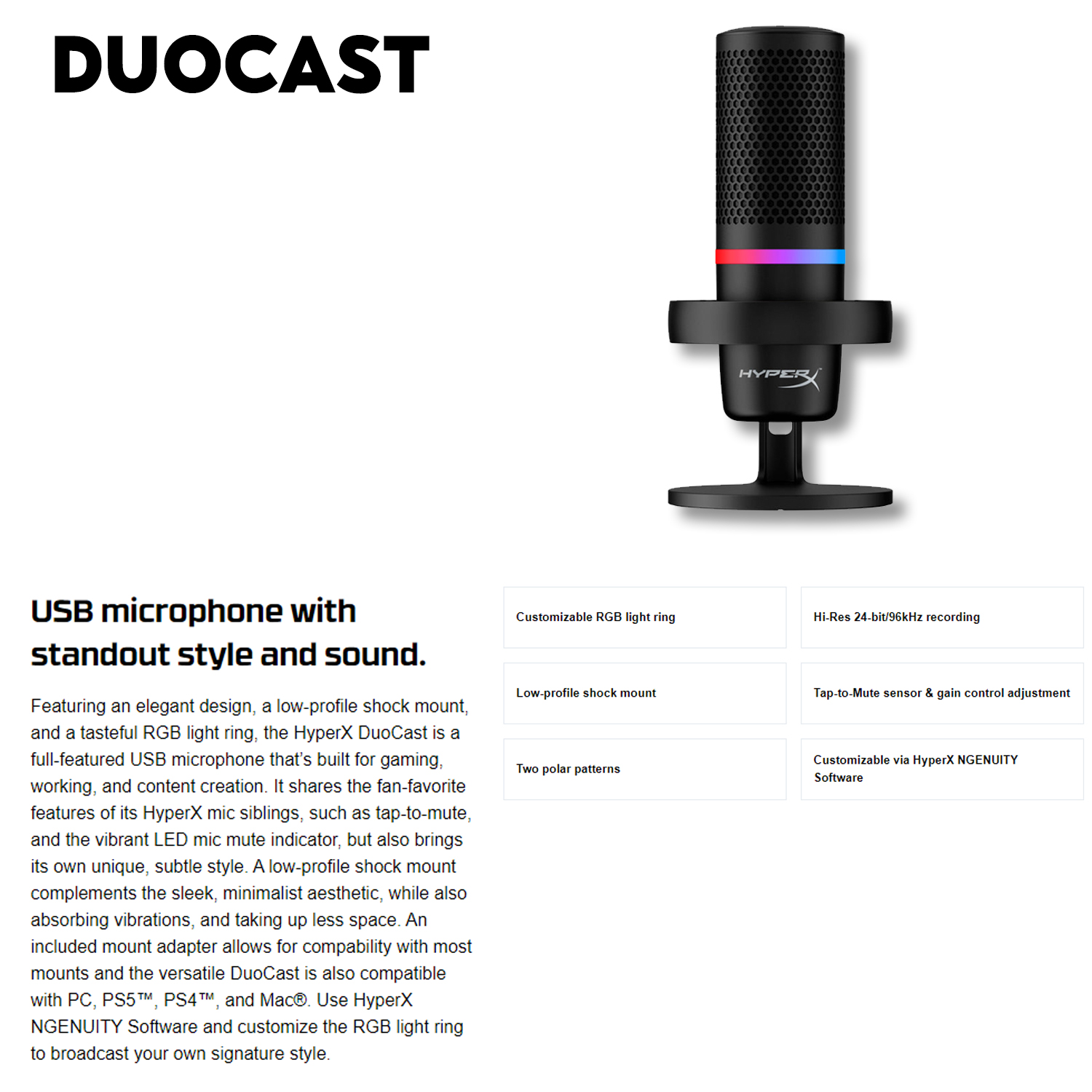 HyperX DuoCast USB Microphone with RGB Lighting | Tap-To-Mute Sensor ...