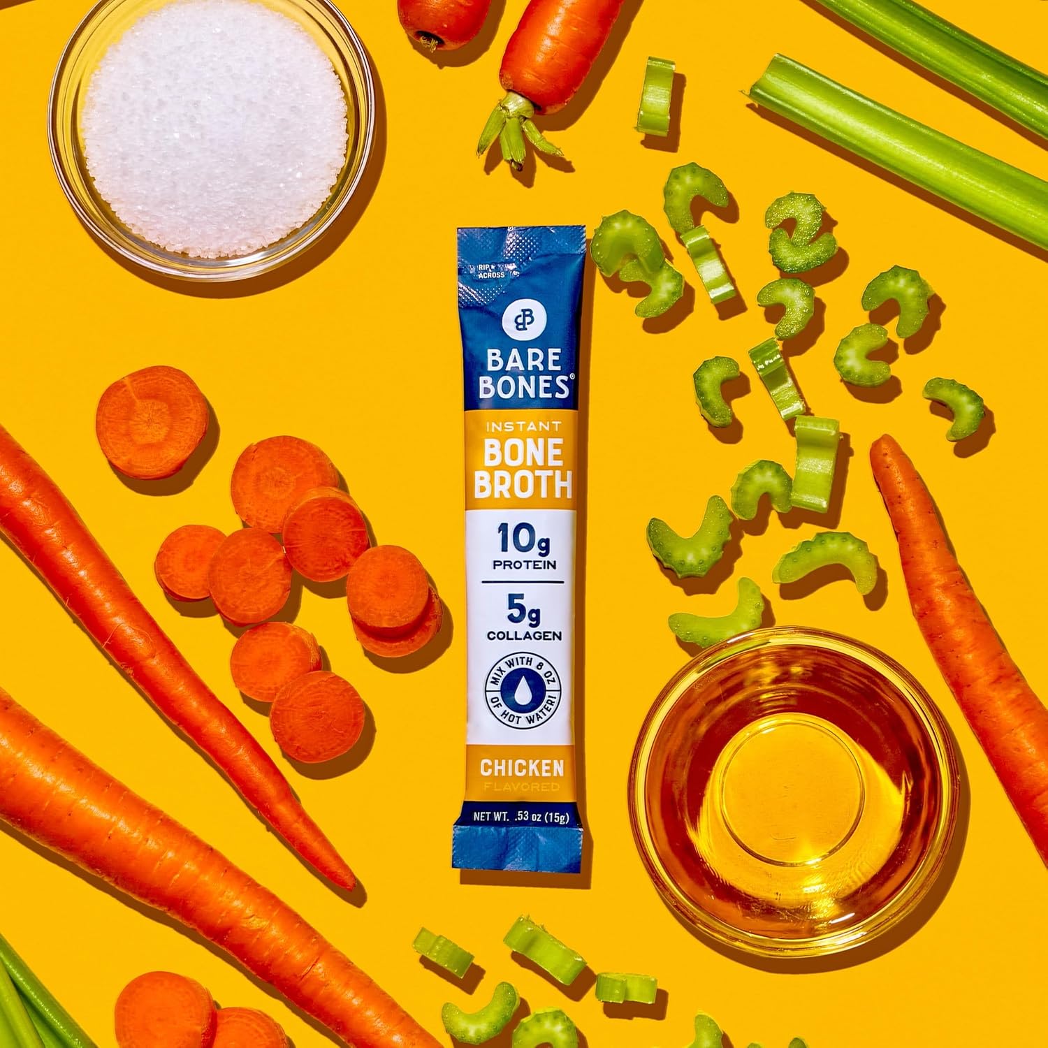 BARE BONES Keto Bone Broth Instant Powdered Mix, Chicken/Beef 15g 1 ...