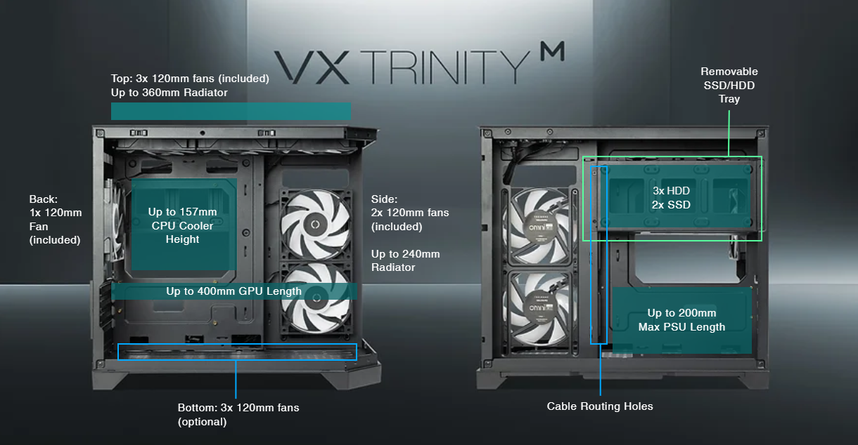 TECWARE VX TRINITY M Black / White Micro ATX (mATX) Gaming PC Case ...