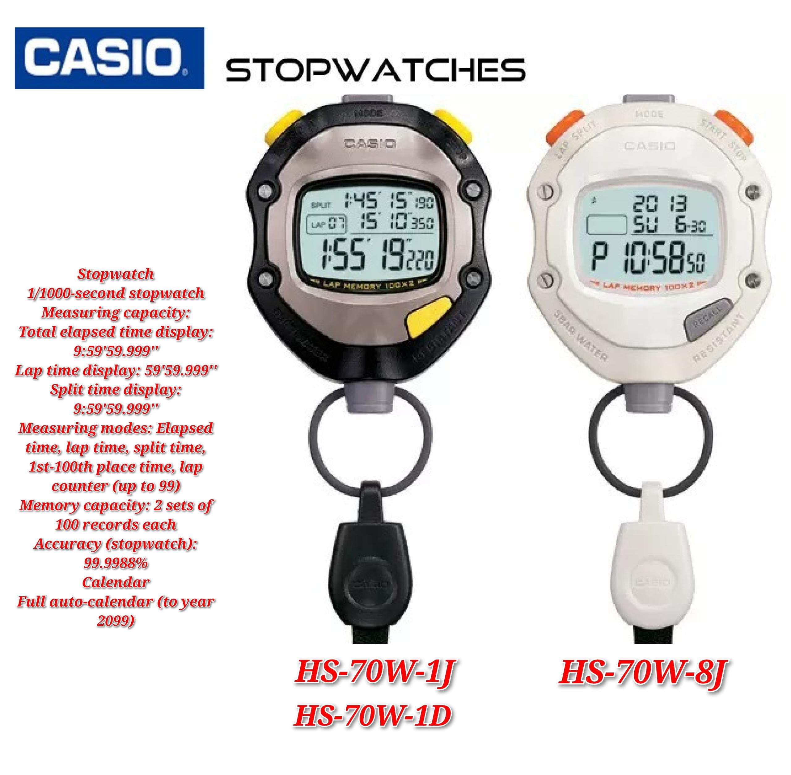(Japan Set) Casio Digital HS-70W-1JH / HS-70W-8JH - HS-70W Stopwatch 50m Running Timer Brand-New ...