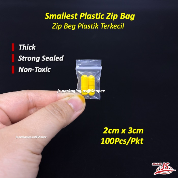 2cm X 3cm Smallest Plastic Zip Bag Transparent Zip Lock Beg Plastik Zip ...