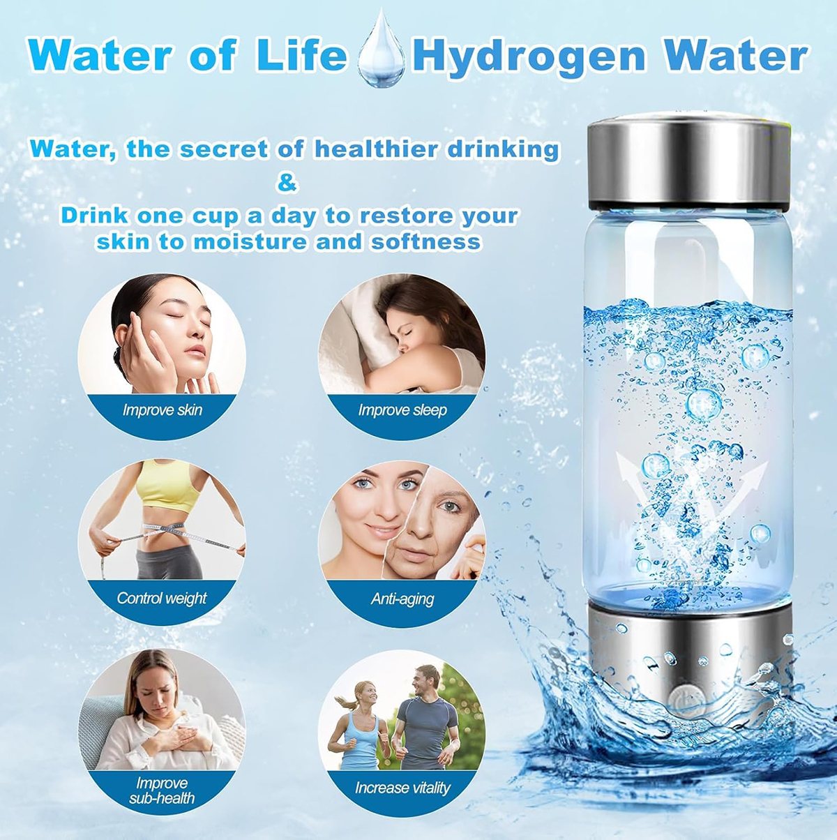 420ML Portable Hydrogen Bottle Water Oxygen-rich water Small Component ...