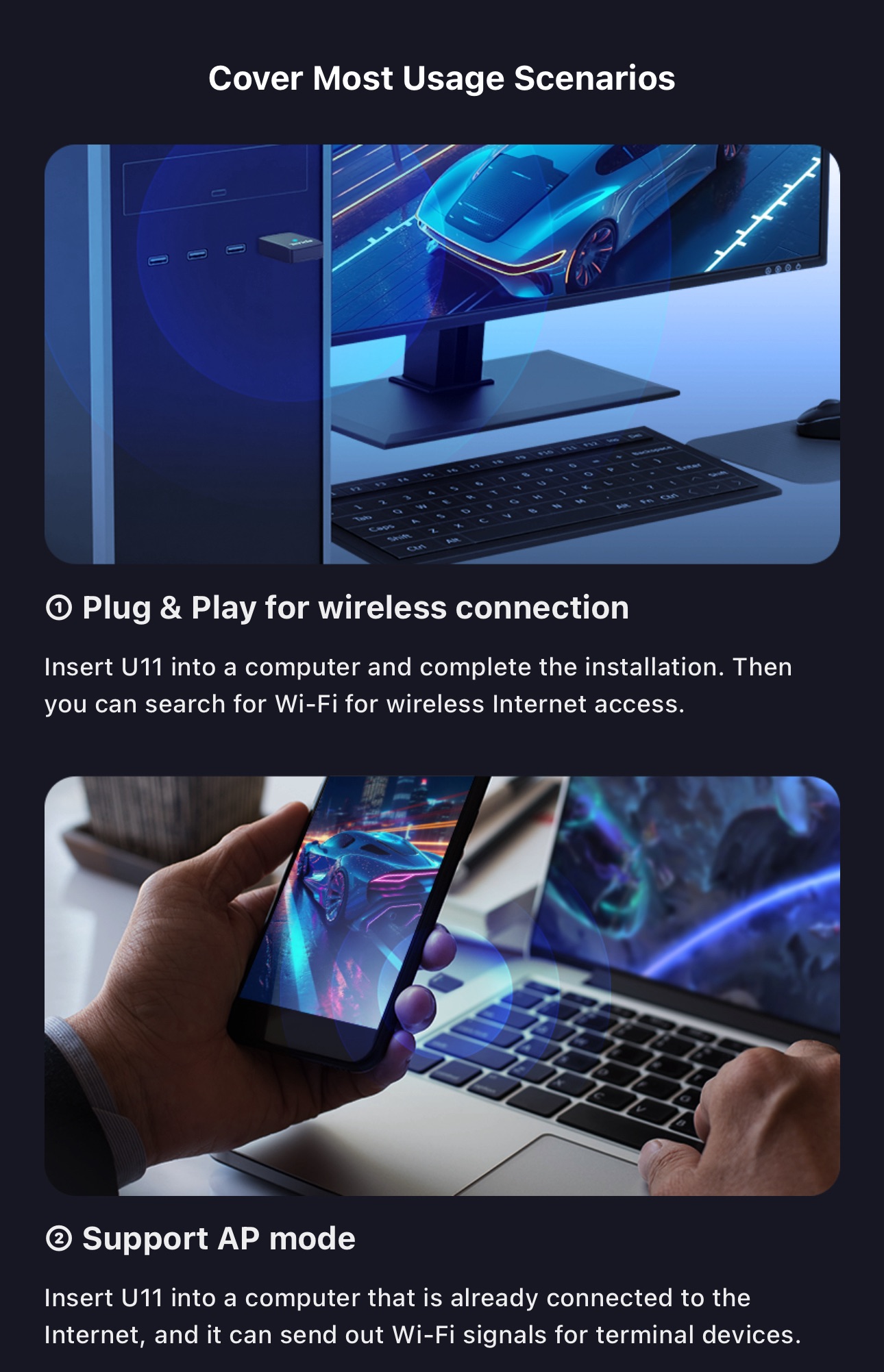 Tenda U11 USB Wifi Adapter for PC WIFI 6 AX900 5G&2.4G USB WiFi ...