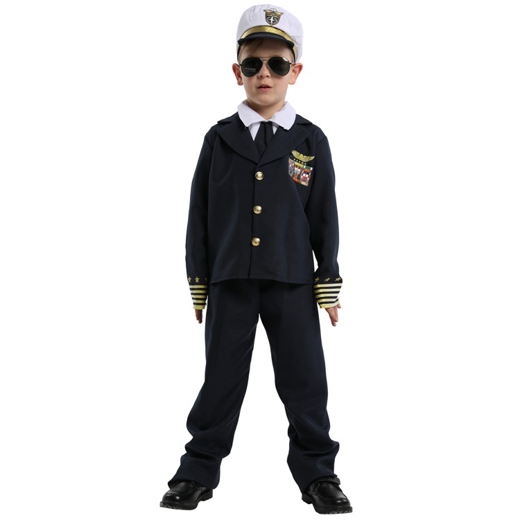 Boy Captain Pilot Uniform Costume Dress Up Halloween School Stage ...