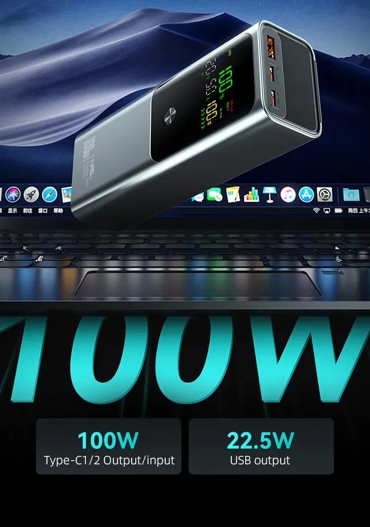 20000mAh 100W Power Bank Color Screen 2Type-C 1USB Efficient Heat ...
