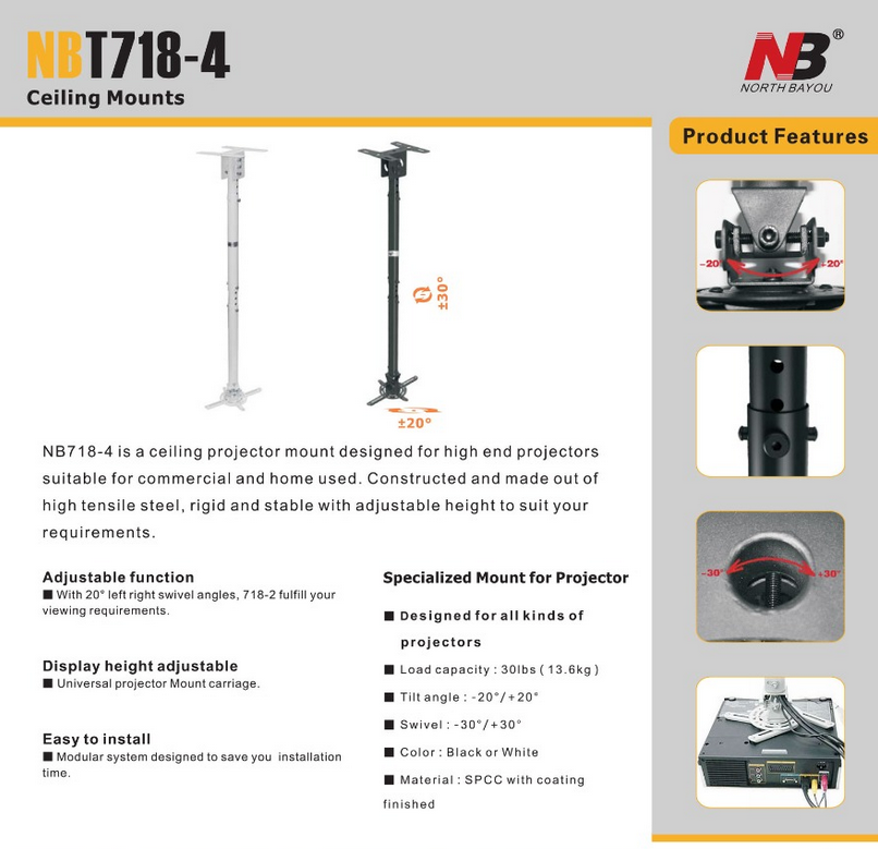 NB North Bayou Universal Projector Ceiling Bracket Mount Kit Max load ...