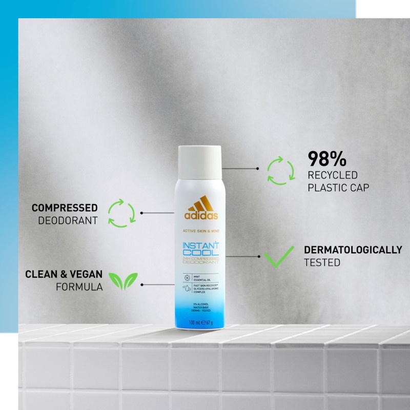 Adidas Active Skin& Mind Instant Cool Deodorant Body Spray 100ML X 2 ...