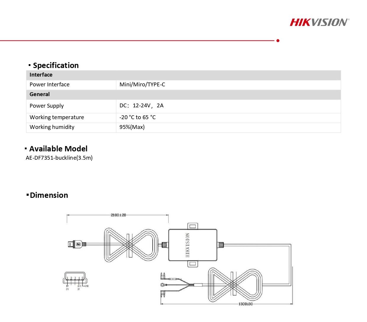 HIKVISION Buck Line For D1/D1 PRO/K2/K5 Dashcam 24H Recording Low Power ...