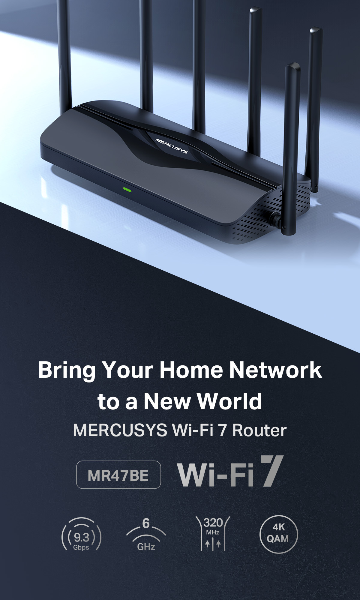 Mercusys MR47BE BE9300 WiFi 7 Wireless Tri Band EasyMesh Gigabit Router ...