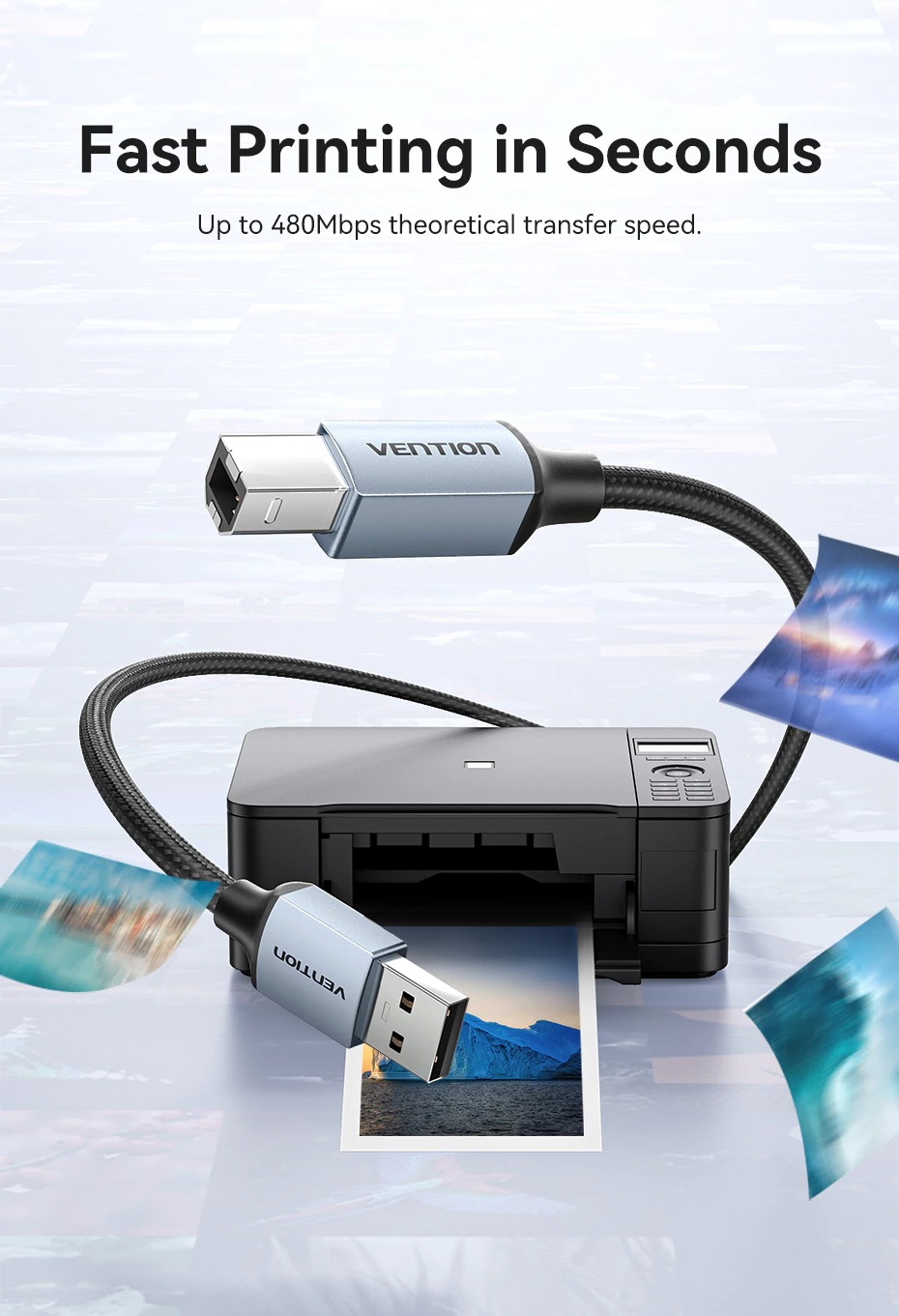 Vention 480Mbps USB 2.0 USB-A Male to USB-B Male Printer Cotton Cable ...