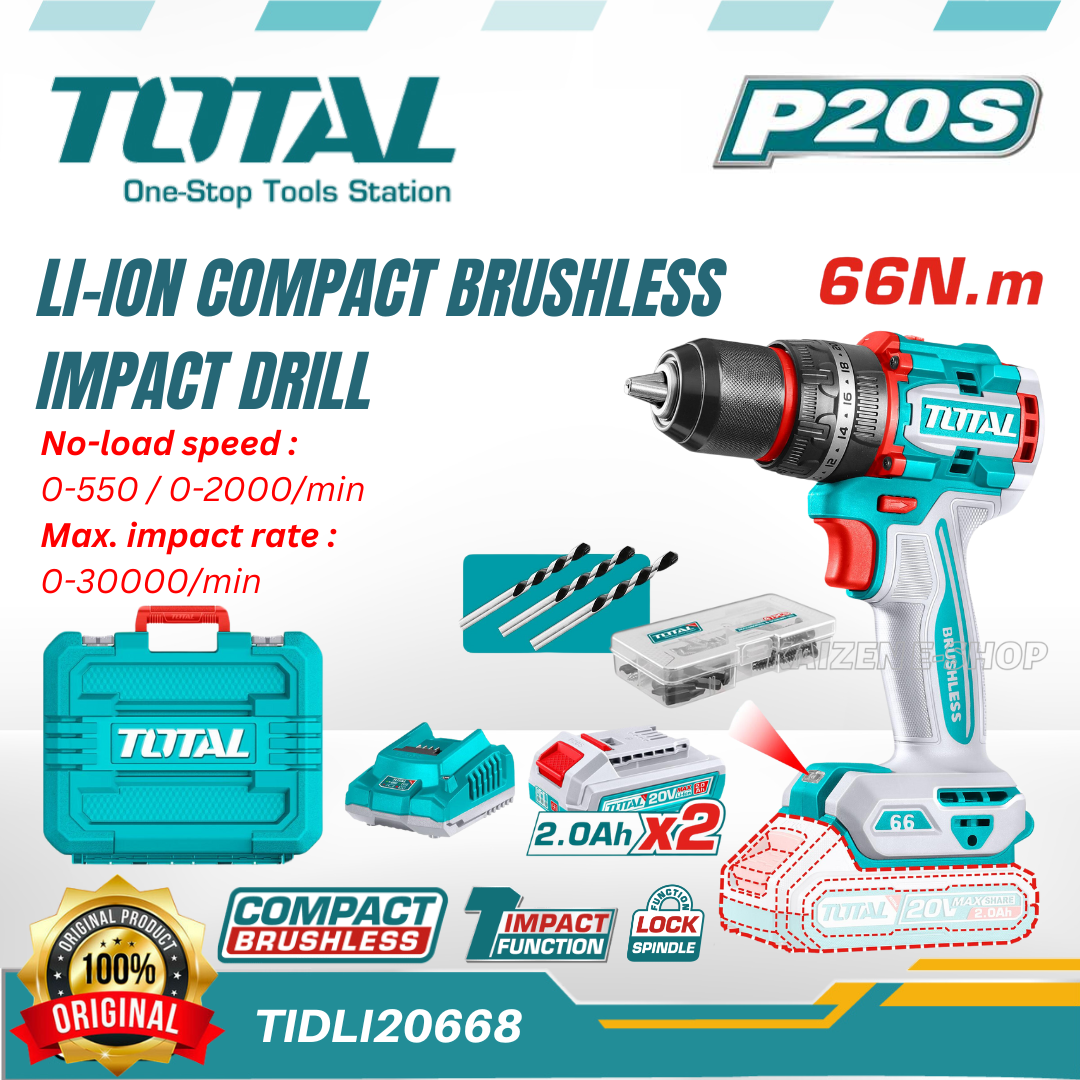TOTAL TIDLI206681 / TIDLI20668 P20S 20V Li-on Brushless Impact Drill ...