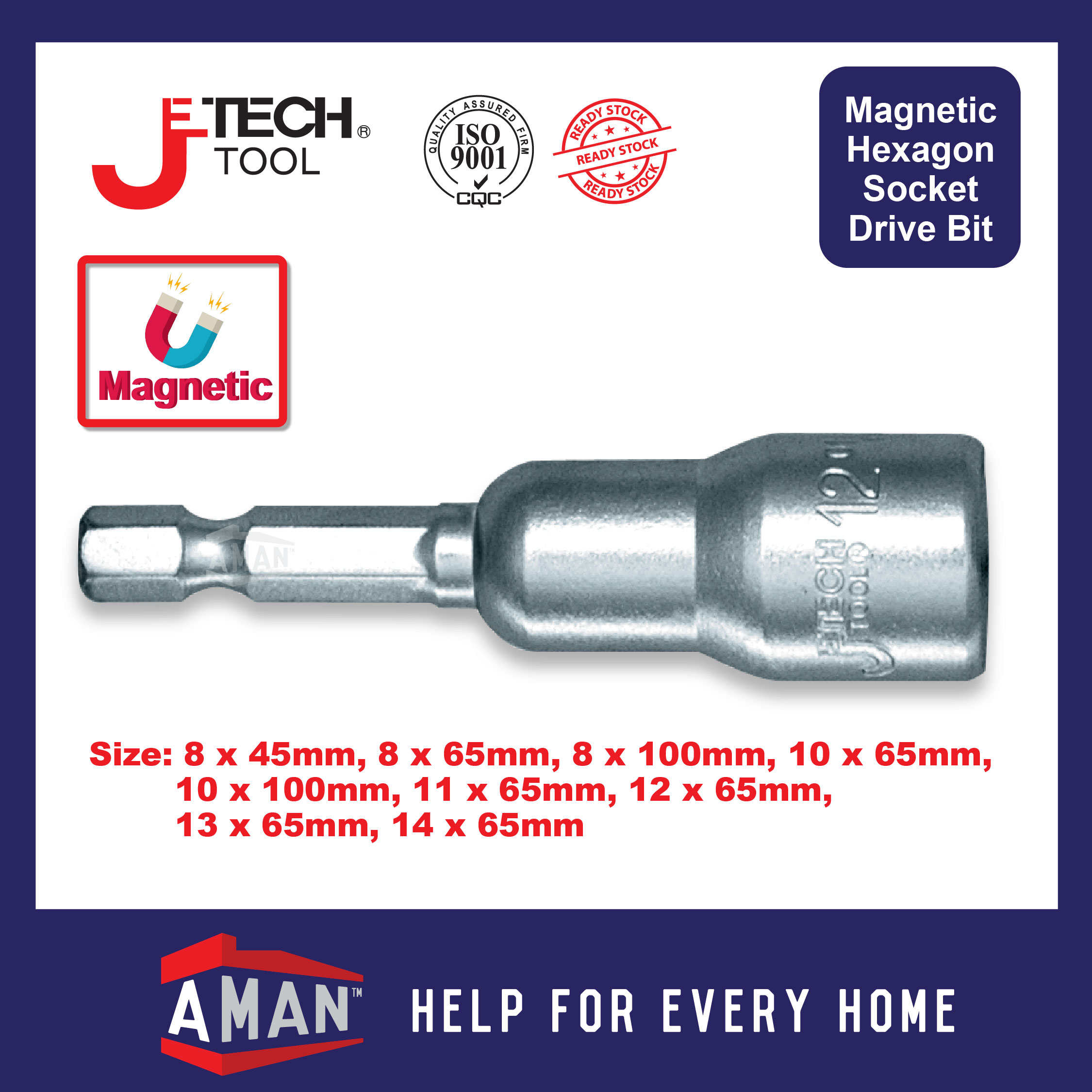 JETECH Magnetic Hexagon Socket Bit Nut Bolt Hex Shank Drill Tool Bit ...