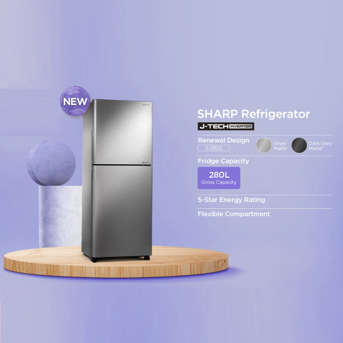 5 STAR Sharp Refrigerator 2 Door Inverter 280L Fridge Peti Sejuk Peti ...