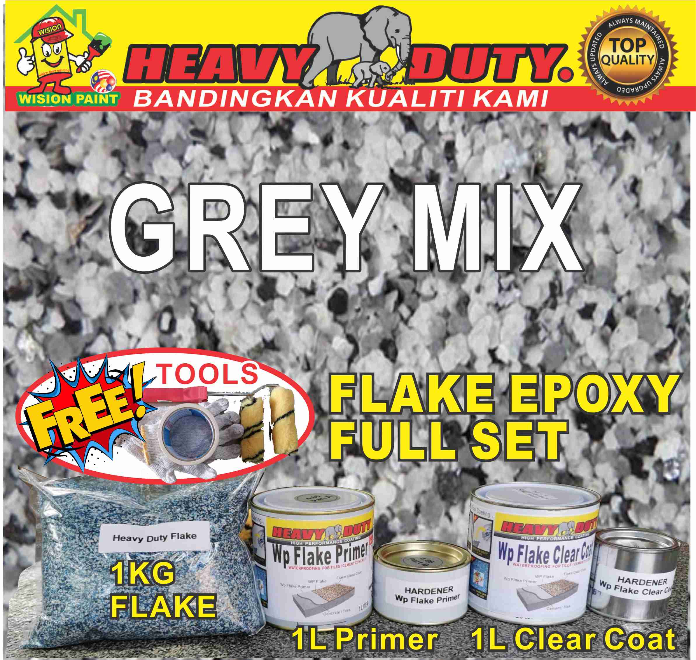 grey mix = Full Set Epoxy Colour Flake Coating ( TOOL /1KG FLAKE / 1L ...