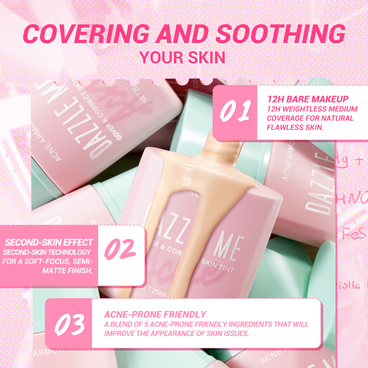 Acne-prone Firendly Makeup Bundle DAZZLE ME Acne Armor Skin Tint ...