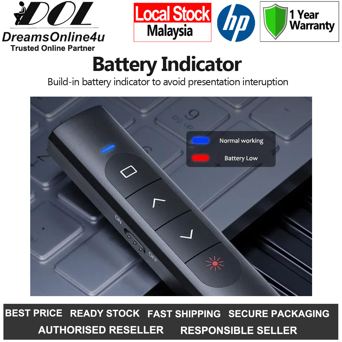 HP SS10 USB 2.4Ghz Plug & Play Wireless Power Point PPT Flip Pen ...
