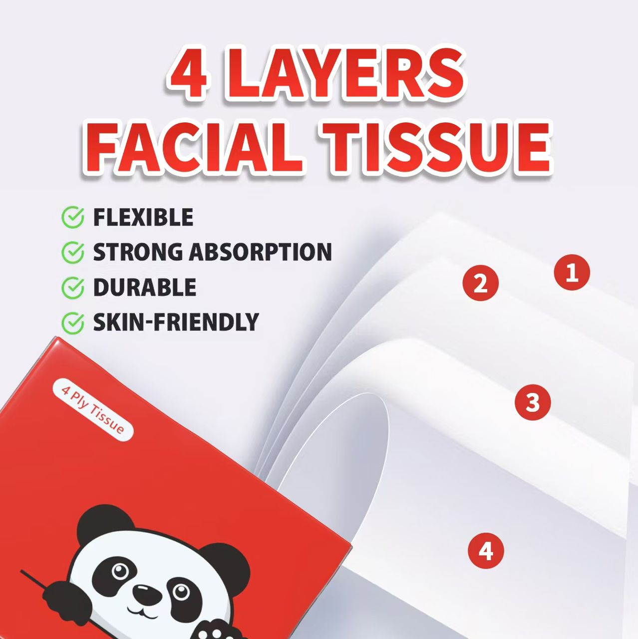 New Red Panda Facial Tissue Smooth and Skin-Friendly 4 Layers 1 Pack ...