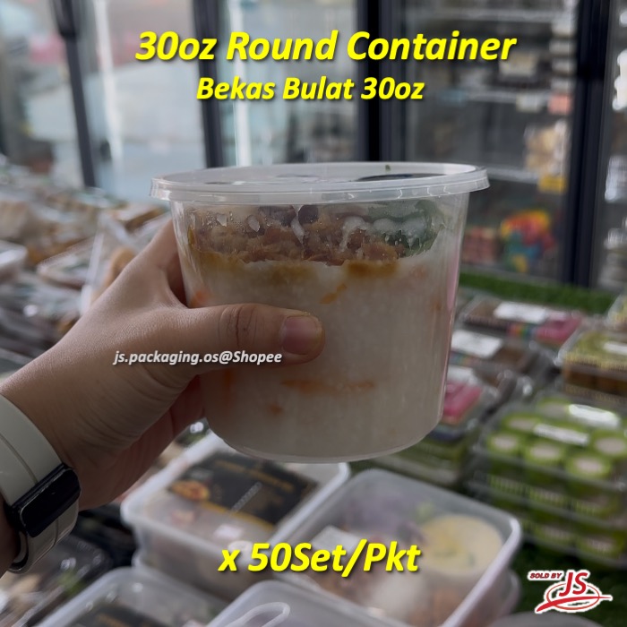 Disposable Round Food Container with Lid 30oz Bekas Plastik Makanan ...