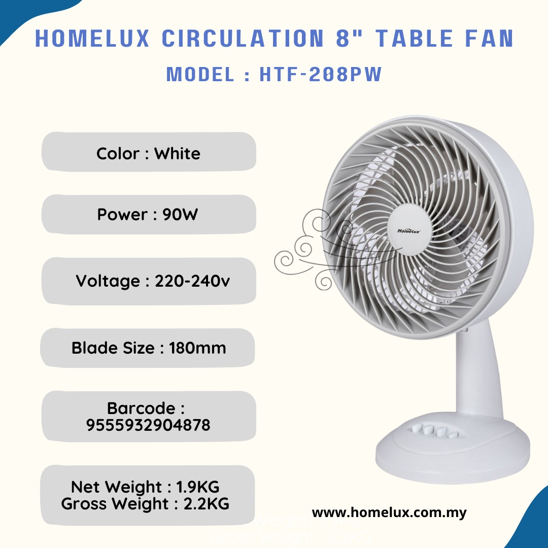 Homelux 8'' Circulation Table Fan / Living Fan / 8'' Fan Blade | HTF ...