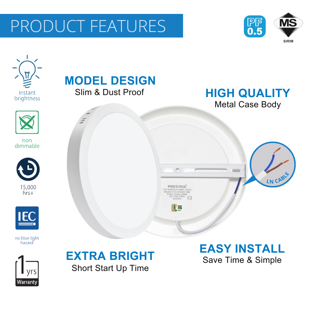 MEGAMAN / PRESTIGE Panel LED Light Surface Panel Downlight Lampu Siling ...