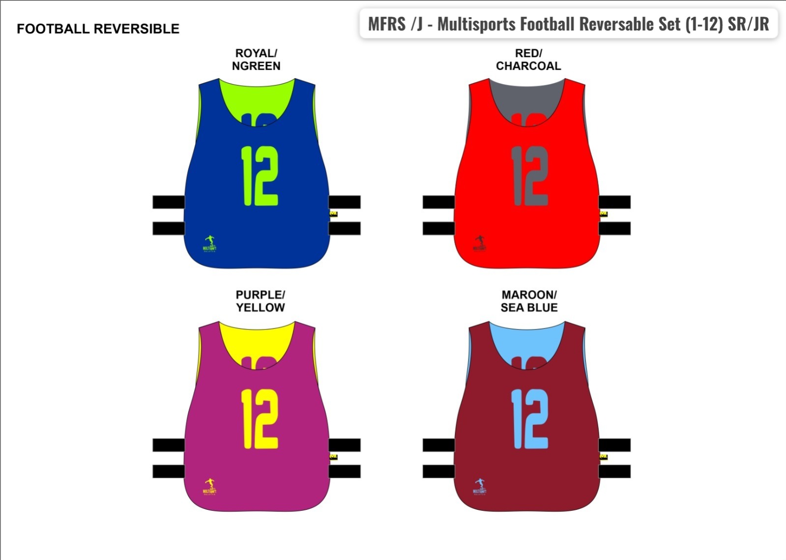 MULTISPORT Football Single / Reversible Bibs [ 12 Per Set ] Bib Bola ...