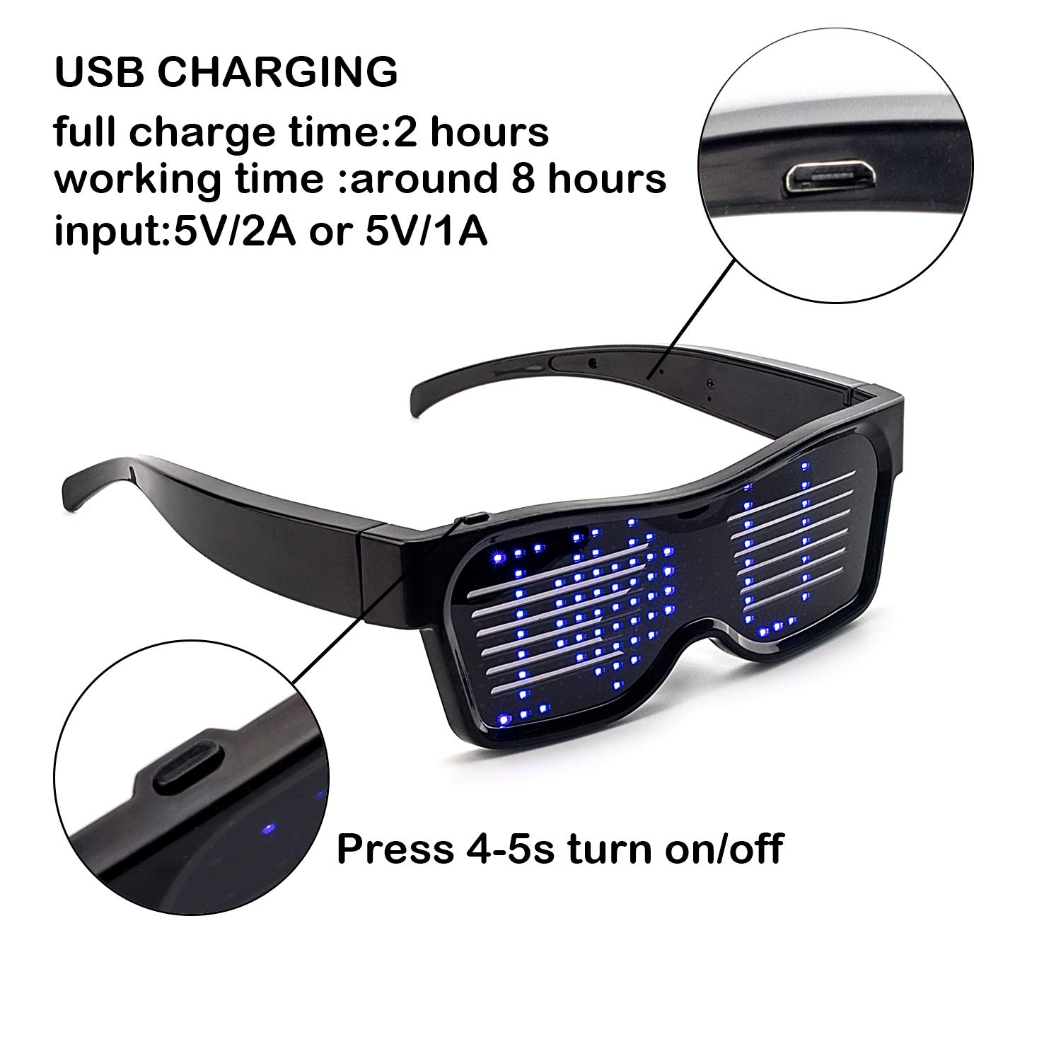Programable LED Glasses - App Control LED Sunglasses Bluetooth LED ...