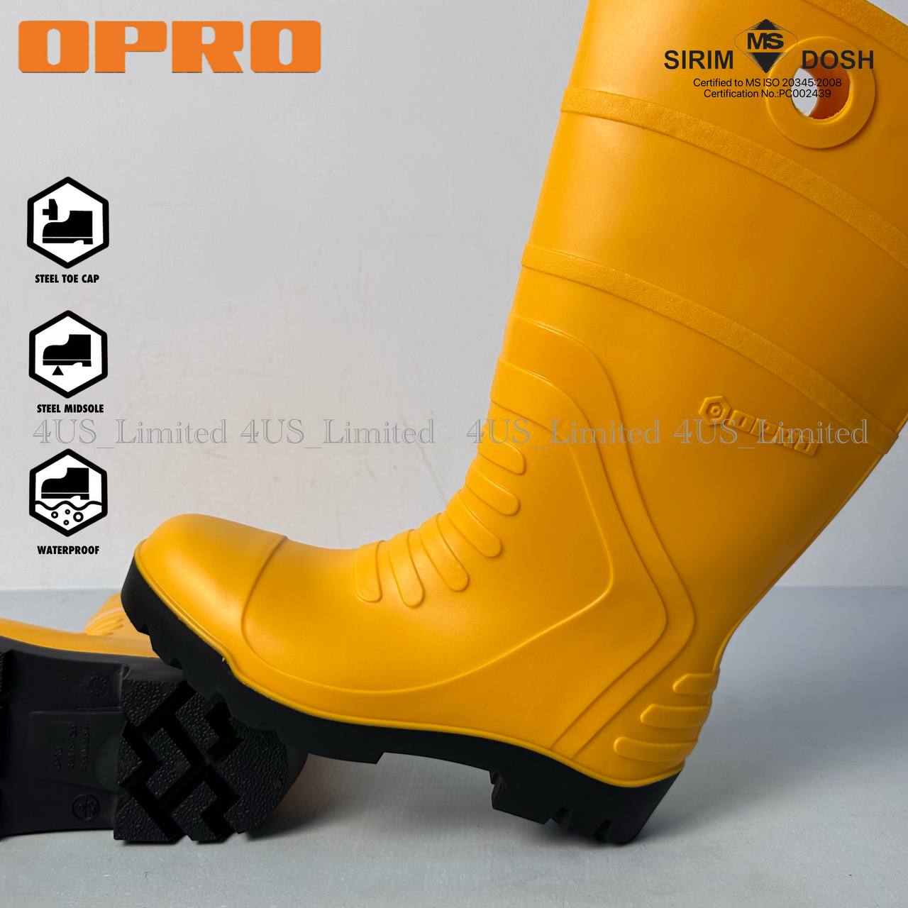 OPRO-100 SAFETY SHOES WELLINGTON BOOT YELLOW RUBBER BOOT STEEL TOE CAP ...