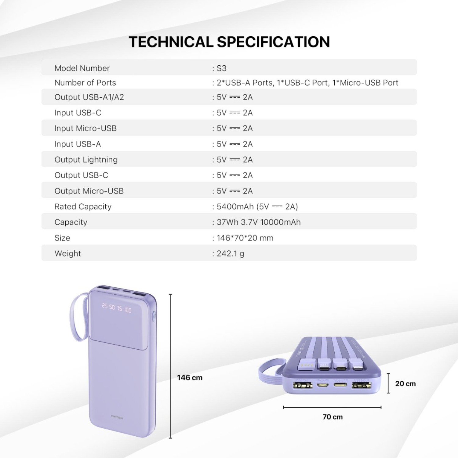 FANTECH (S3) - 10000mAh POWERPACK PORTABLE POWER BANK Micro, USB-A ...