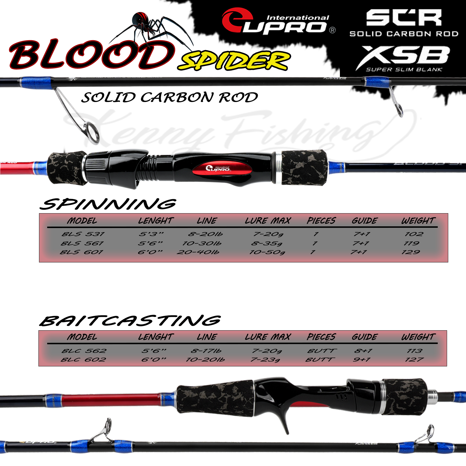 Eupro Blood Spider Solid Carbon Rod ( Spinning Rod Casting Rod ...