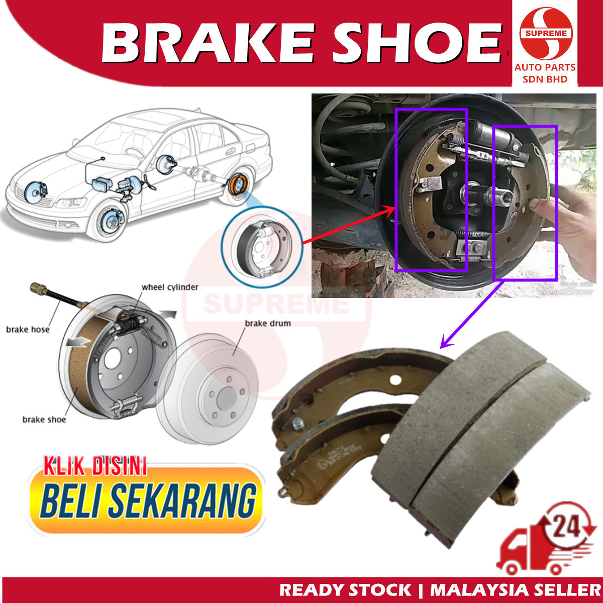 S2U ASIMCO Rear Brake Shoe Nissan Urvan E23 E24 E25 Car Brake Part Kasut Brek Lining Belakang ...