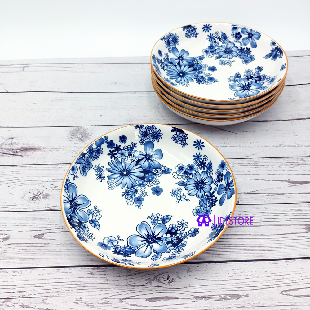 6 Pcs 20 cm Fine Porcelain Decorated Curry Plate Pinggan Mangkuk Bunga ...