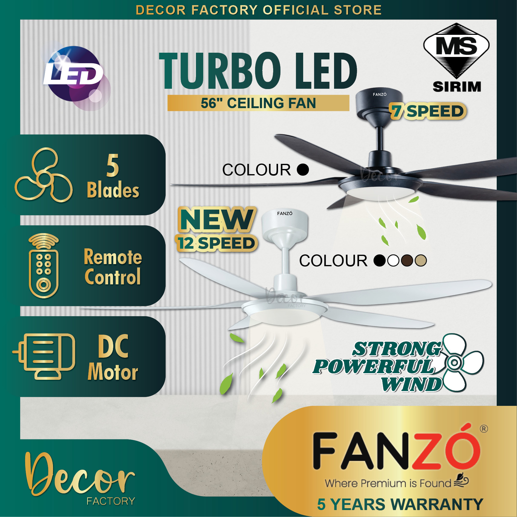 [NEW] FANZÓ Fan FANZO TURBO LED Fan 56" 5 Blades 14 Speed DC Motor 3 ...