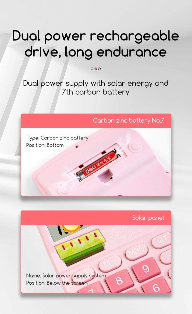 Deli Desktop Calculator 12 Digit Dual Power LCD TE837C | Shopee Malaysia