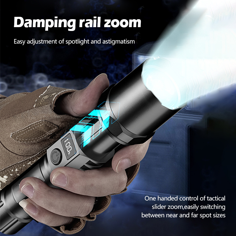 Super Bright Zooming Flashlight Waterproof Flashlight LED Power Display ...