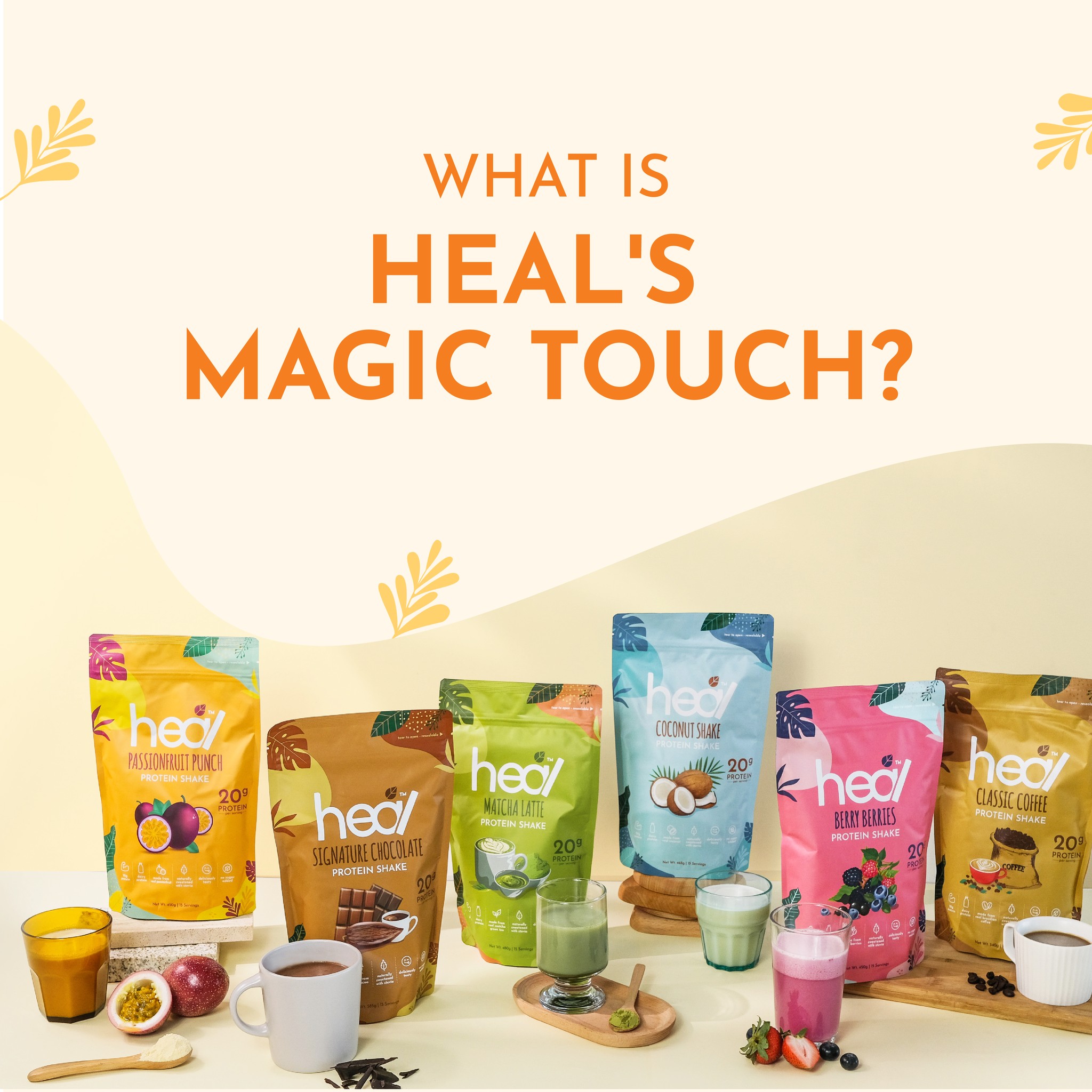 HEAL PROTEIN SHAKE POUCH Powder Pack Whey Protein/Pea Protein/Plant ...